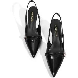 No Brand | Shoes | Women Black Kitten Sling Back Low Heel Pumps Closed ...